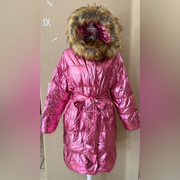 kooosin | Jackets & Coats | Pink Metallic Puffer Jacket With Quilted ...